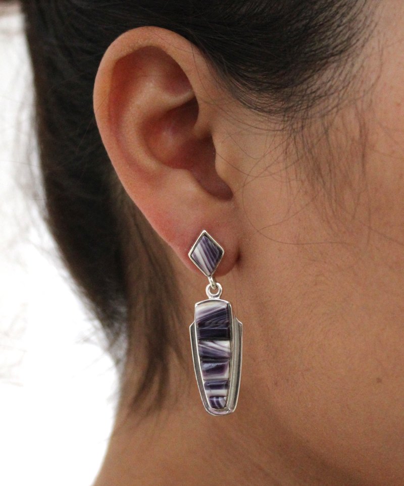 Inlaid Wampum Sterling Silver Earrings on Diamond-Shaped Wampum Post
