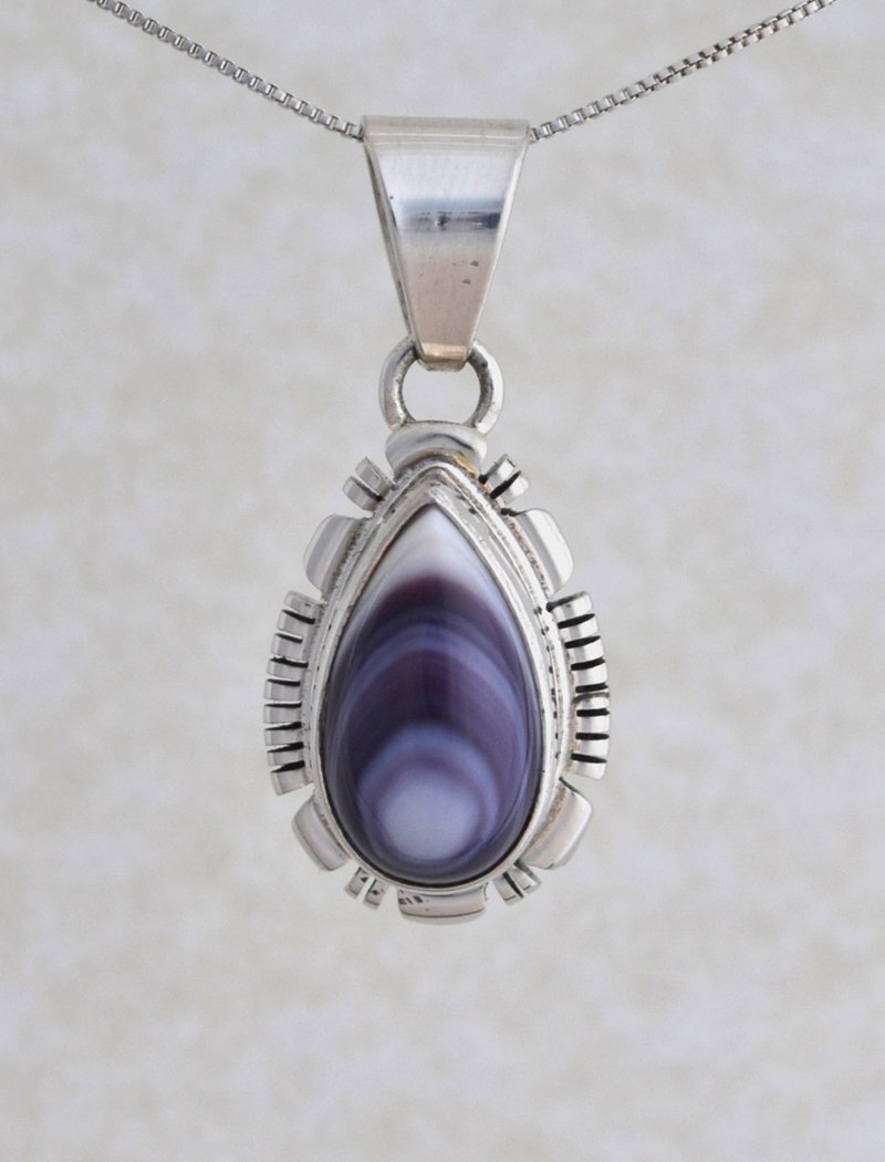 Medium Teardrop Shaped Wampum Silver Necklace